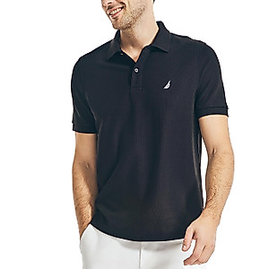 Nautica Men's Short Sleeve Solid Deck Polo Shirt, True Black, Large
