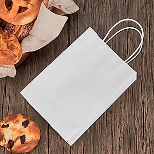 METAPRINT 50 Pack Small Gift Bags 5.8x3.2x8.25 Inch White Paper Bags with Handles Bulk, Kraft Paper Bags for Party favor, Retail, Grocery Sacks