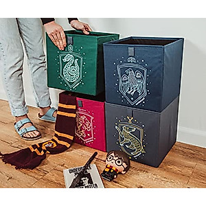 Harry Potter Hogwarts Houses 11-Inch Storage Bin Cube Organizers, Set of 4 | Fabric Basket Container, Cubby Cube Closet Organizer | Wizarding World Gifts And Collectibles