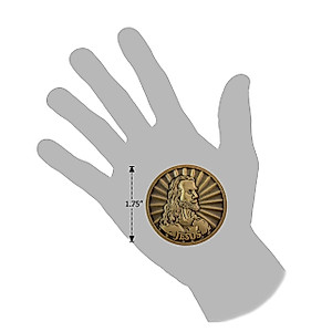 Jesus Coin, Head of Christ by Warner Sallman Challenge Coin, KJV Bible Verse Prayer Token, Antique Gold Plated Catholic and Christian Religious Jesus Picture Coin