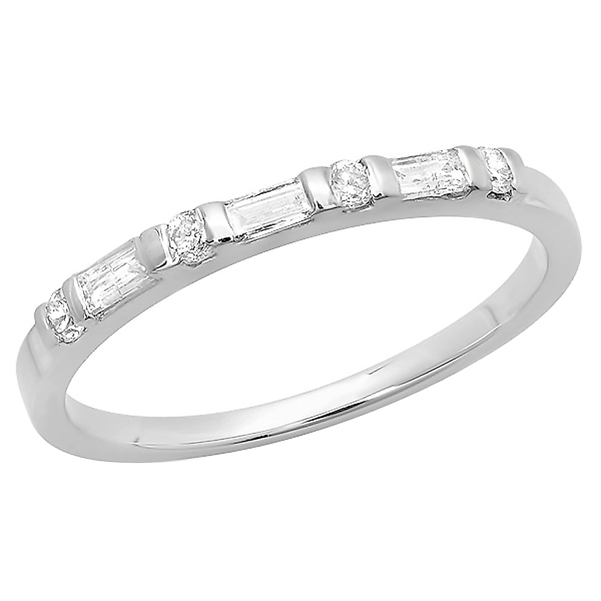 Dazzlingrock Collection 0.20 Carat (Cttw) Round & Baguette White Alternate Diamond Wedding Band for Women in 14K White Gold, Size 7