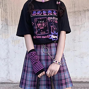 VTTDB Arm covers cute women kawaii japanese harajuku Goth Half Finger Knitted Arm Warmer Y2K Gloves Arm Sleeve for girl (purple)