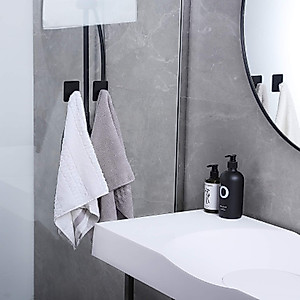 DELITON 8 Pack Adhesive Towel Hooks - Bathroom Towel Hooks/Wall Hooks for Hanging Coat Robe Stick on Bathroom or Kitchen Matte Black Stainless Steel