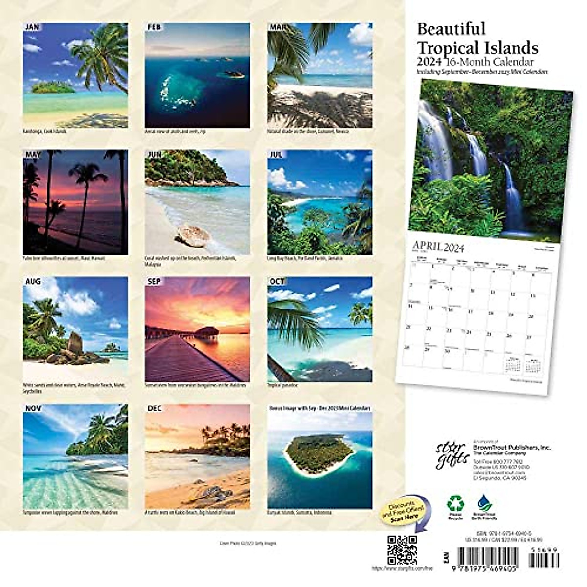 Beautiful Tropical Islands | 2024 12 x 24 Inch Monthly Square Wall Calendar | Sticker Sheet | StarGifts | Scenic Travel Photography