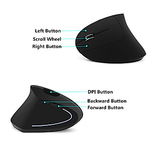 Left-Handed Mouse, Rechargeable 2.4G Wireless Ergonomic Vertical Mice with USB Receiver, 6 Buttons and 3 Adjustable DPI 800/1200/1600 for Laptop Computer PC Desktop (Left Hand)