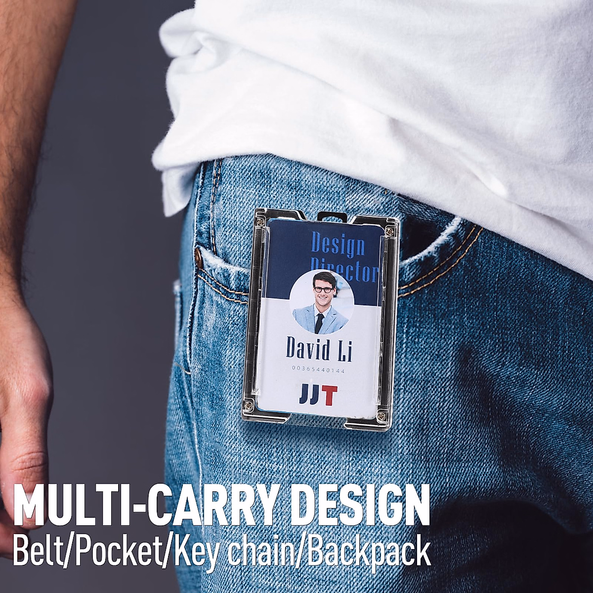 Indoula Badge Holders, Vertical/Hard Plastic ID Badge Holder with Lanyard and Metal Clip (1 Pack, 4 Cards Storable).