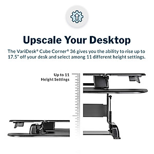 Vari - VariDesk Cube Corner 36 - Cubicle Standing Desk Converter for Dual Monitors - Home Office Desk with 11 Height Adjustable Settings, Spring-Assisted Lift, Weighted Base - Fully Assembled, Black