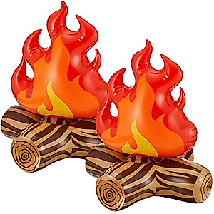 Inflatable Fake Campfire Camping Props Bonfire Party Decor Campfire Party Decorations Artificial Flame Campfire for Indoor Camping Overnight and Scene Setting (2 Pieces)
