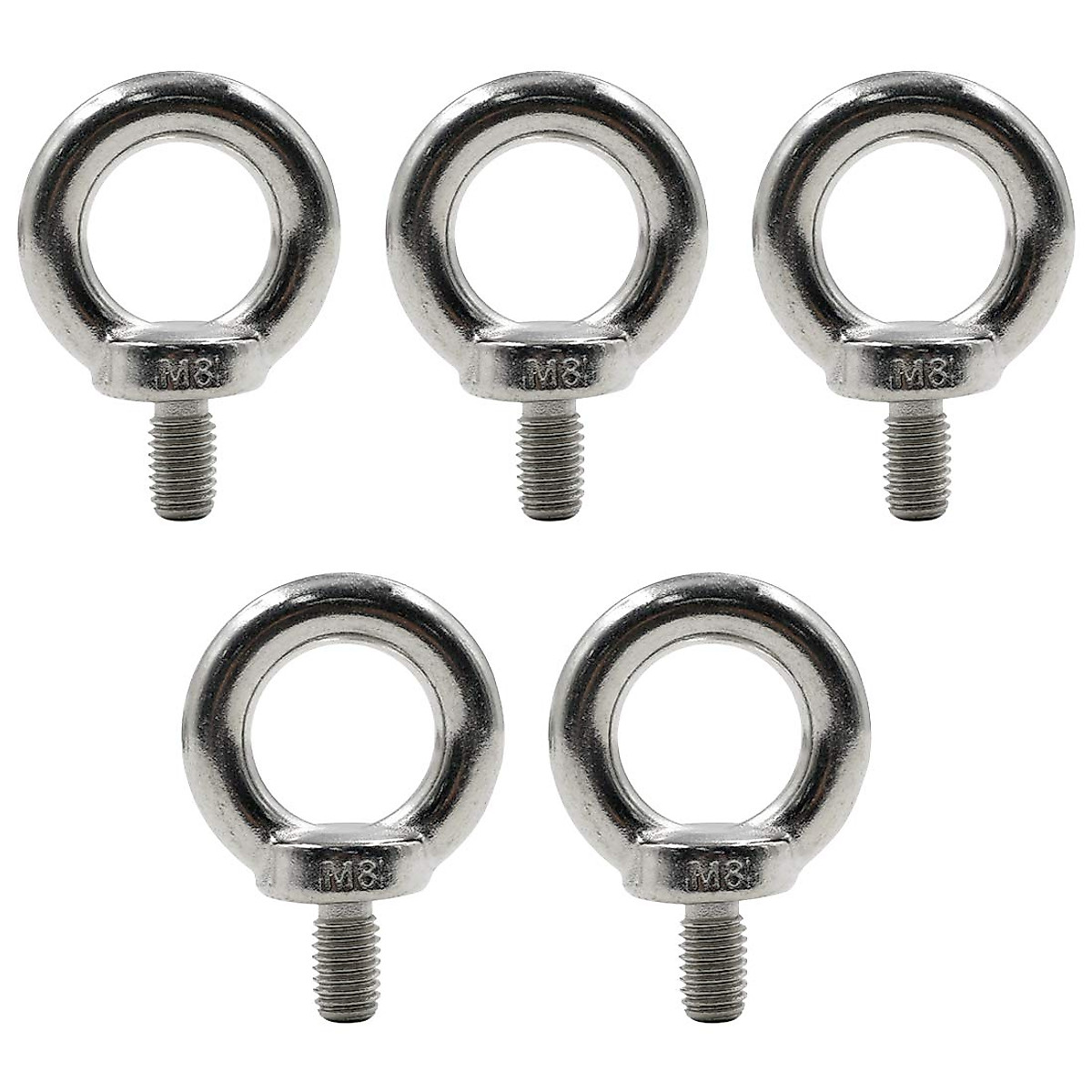 Hxchen 5Pcs M8x12 304 Stainless Steel Eye Bolt Male Thread Lifting Ring Eyebolt Screws Machinery Shoulder