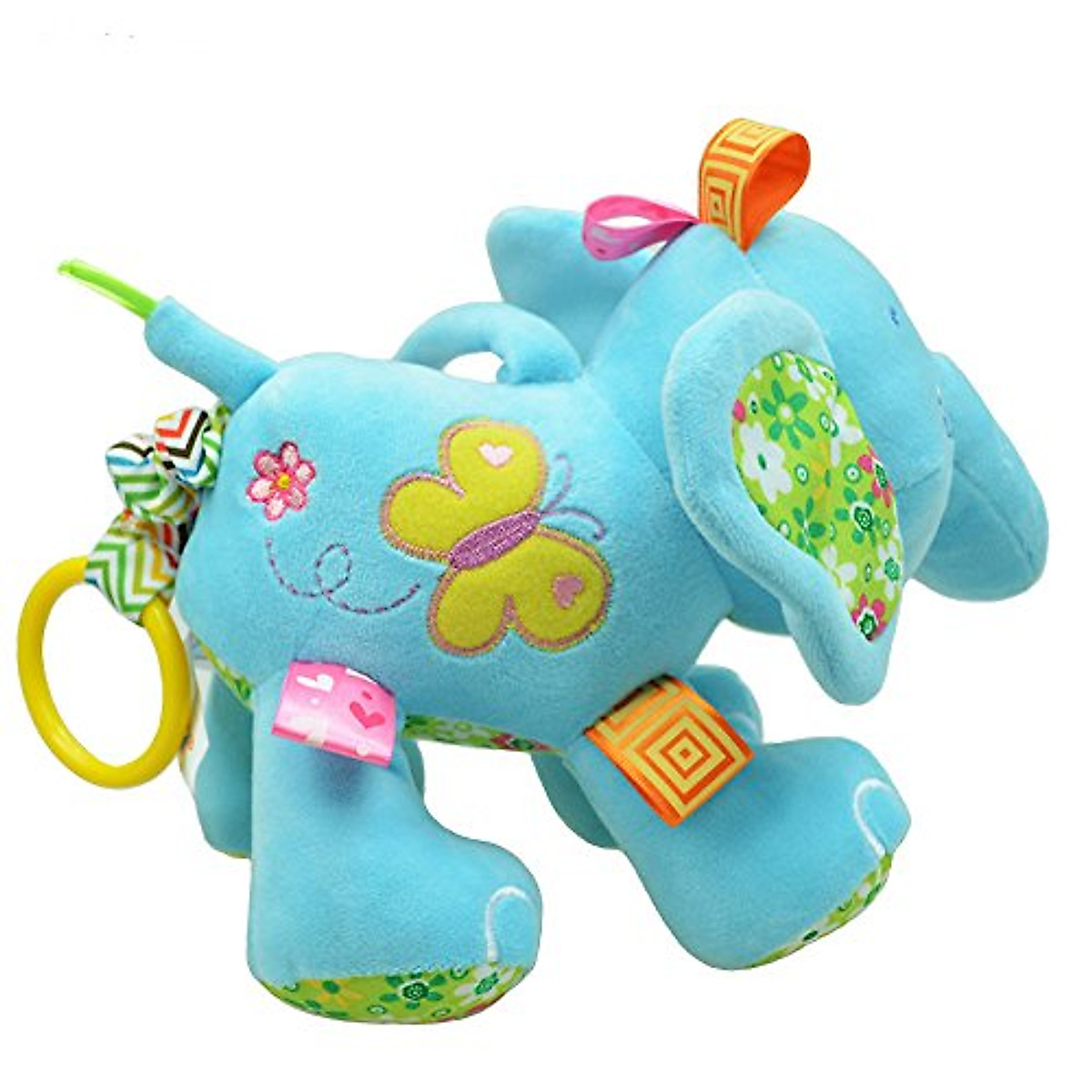 V Convey Music Bed Time Wind Up Musical Stuffed Animal Elephant Stuffed Toys Kids Toddler Plush Baby Infant Strollers Crib Bedding Toys (Blue)