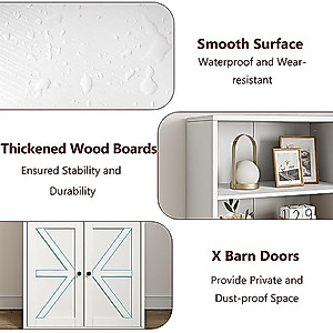 IDEALHOUSE White Bookcase with Doors Industrial Bookshelf 11.8in Depth Display Storage Shelves 71.4in Tall Farmhouse Bookcases Wooden 6 Shelf Bookshelvels for Bedroom, Living Room, Home Office, White