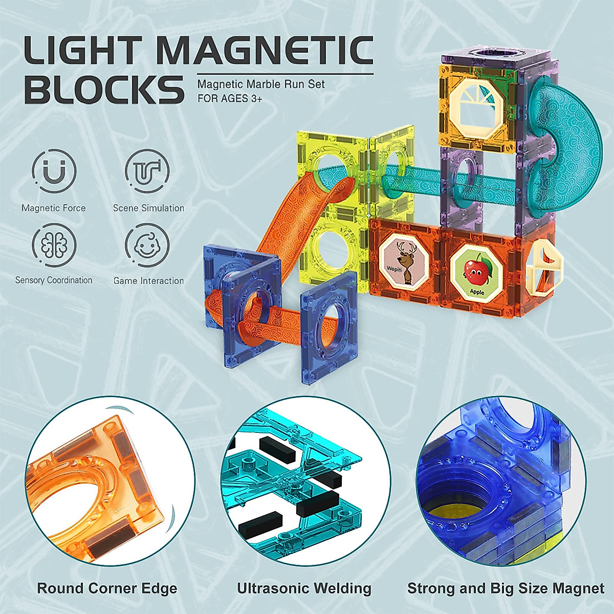 Hitish Magnetic Marble Run Set, 75 Pcs Magnetic Tiles 3D Building Blocks STEM Learning Toys, Magnetic Race Track Play Set Magnet Construction Toys for Boys Girls Ages 3+