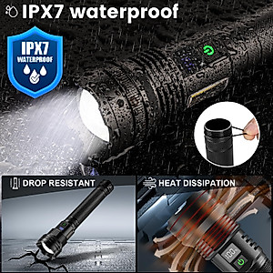 Rechargeable LED Flashlights High Lumens, 250,000 Lumen Brightest Flash Light, High Power Flashlight USB with 5000 mAh Capacity, IPX7 Waterproof Handheld LED Torch for Home, Camping, Hiking