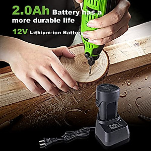 PHALANX 12V Cordless Rotary Tool Kit with Keyless Chuck, 6-Speeds 5000-32000RPM, 119 Accessories with Flex Shaft, Idea for Cutting, Grinding, Wood Carving- Include 2.0AH Battery, Charger