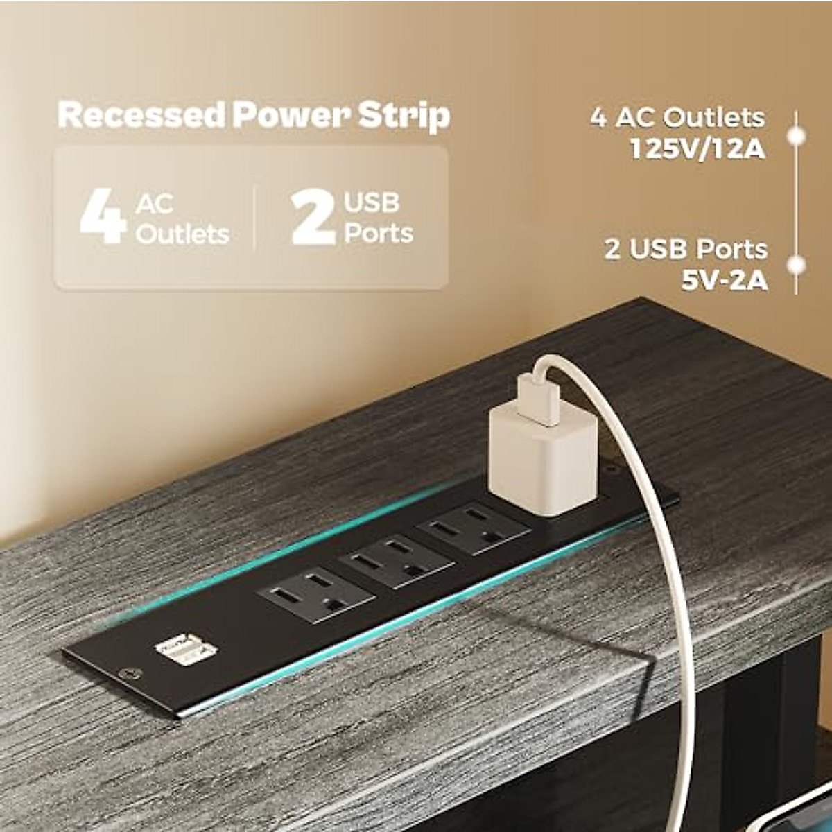 Huuger 47 inch Computer Desk with 3 Drawers, Office Desk Gaming Desk with LED Lights & Power Outlets, Home Office Desks with Storage Space for Bedroom, Work from Home, Gray