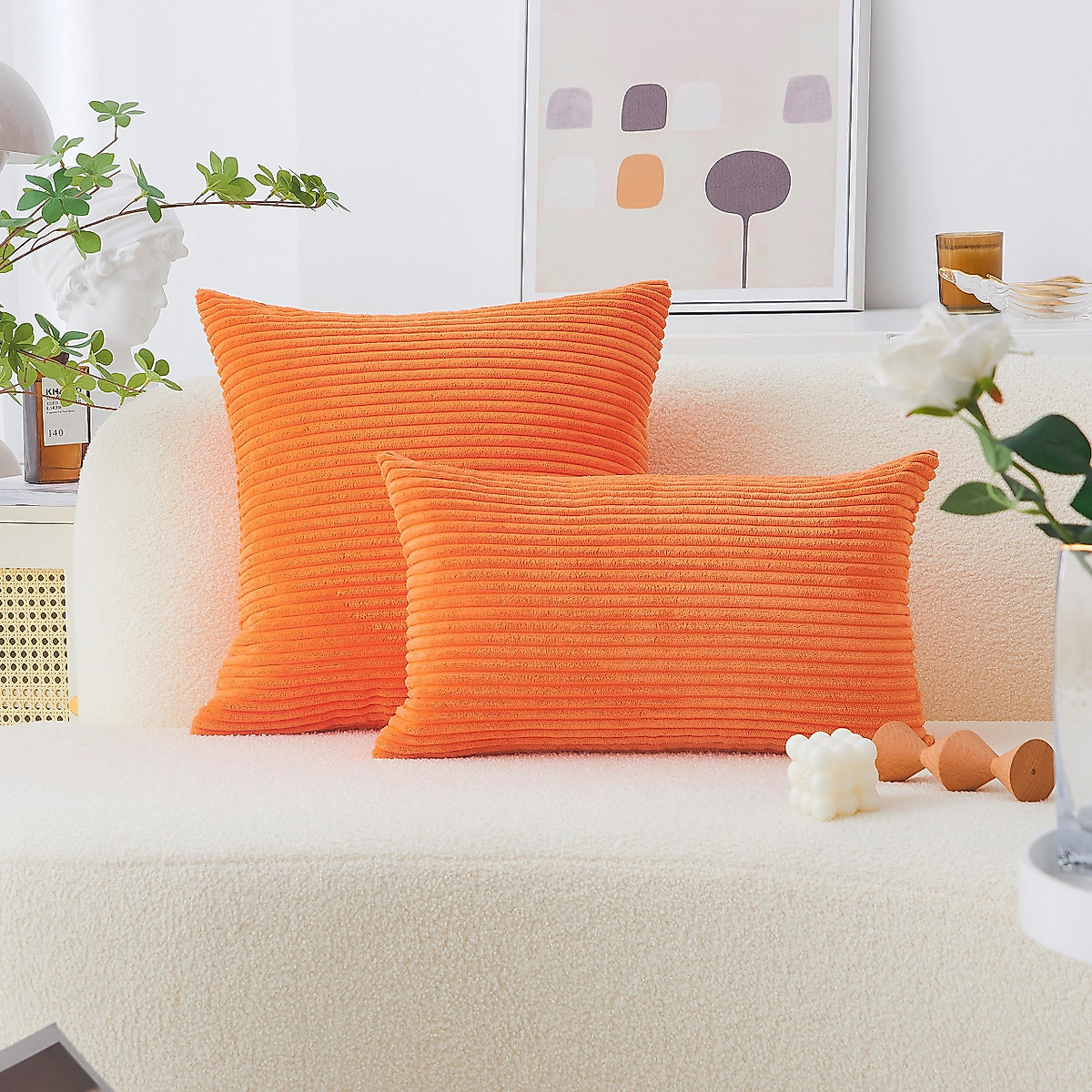 Home Brilliant Super Soft Striped Pillow Cover Decorative Throw Pillow Cover 20x20 Square Plush Pillow Case for Patio Porch Garden Chair, 20 x 20 inch (50cm), Orange