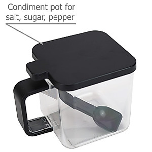 EIKS Clear Condiment Pots Cubic Shaped with Spoon for Storing and Dispensing Spice Salt Sugar Pepper in Home, Kitchen, Counter, Restaurant