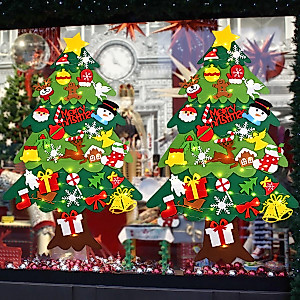 WooEver DIY Felt Christmas Tree Set 3.5ft, Xmas Decorations Wall Hanging 33 Detachable Ornaments with String Light Kids Gifts New Year Party Supplies (Batteri Not Included)