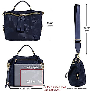 PAKFIEKS Splashproof Nylon Crossbody Bag for Women Anti-theft Camo Purse Shopping Tote Bag Lightweight Shoulder Bag (Blue Camo)