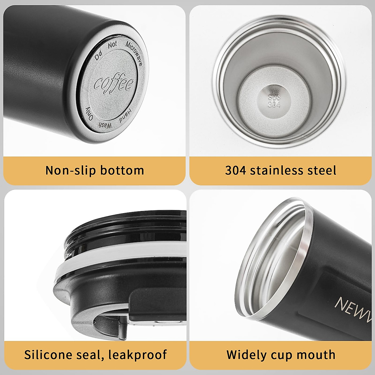 Newvenper Stainless Steel Vacuum Insulated Travel Coffee Mug, Led Temperature Display Insulated Tumbler, Leak Proof With Lid Keeps Cold And Warm, Suitable For Coffee, Tea And Beer (Black)