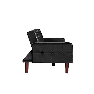 Eafurn 74.41" Faxu Leather Upholstered Futon Sofa Bed, Deep Button Tufted Convertible Folding Sleeper Couches with Solid Wood Legs, 3 Seater Comfy Soft Sofa & Couches for Living Room Office, Black PU