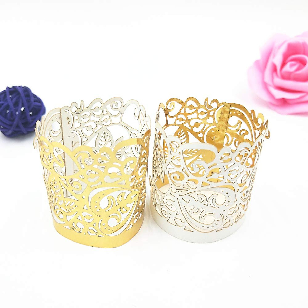 Candle Wraps, 50 PCS Flameless Tea Light Decorative Wraps Candles Holders for Festival Birthday Wedding Party (Gold)