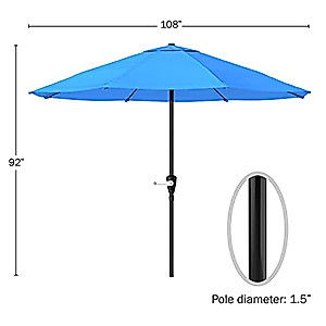 Pure Garden 9 Foot Aluminum Patio Umbrella with Auto Crank - Brilliant Blue