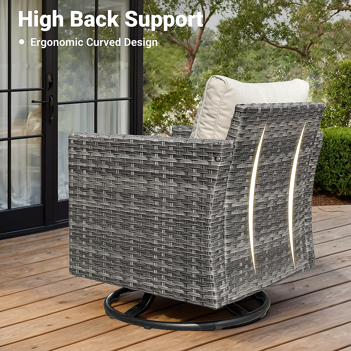 ovios Patio Furniture Set 7-Pieces Outdoor Wicker Sofa with Rocking Swivel Chairs and Coffee Table, High Back Conversation Set for Yard Deck Porch, Beige