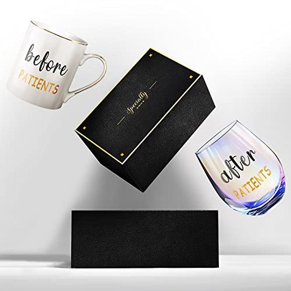 FONDBLOU Before Patients After Patients Set, 12oz Coffee Mug & 18oz Wine Glass, Gifts Idea for Nurses,Doctors,Dentists,Hygienists,Assistants,Physician,RN,Unique Birthday Graduation Nurses Day Gifts