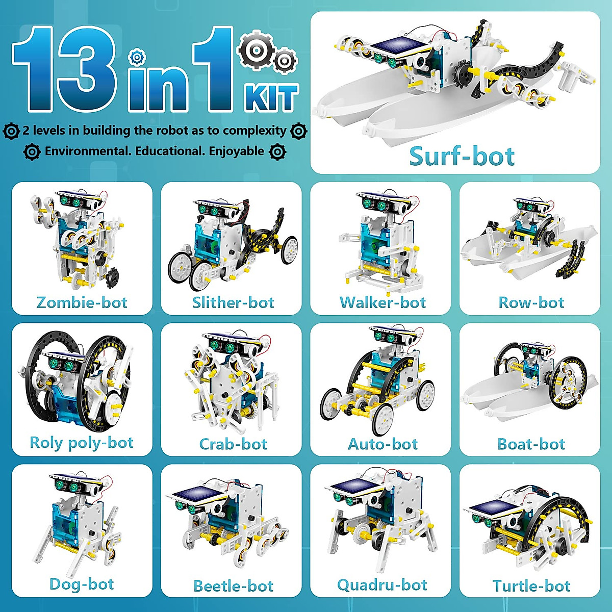 Dioju 13-in-1 Solar Robot Toys for Ages 8 9 10 11 12 Year Old Boys Girls, STEM Science Kits for Kids Age 8-12, Building Experiments Robotics Kit STEM Projects for Kid Christmas Birthday Gifts (White)