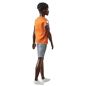 Barbie Fashionistas Ken Fashion Doll #203 with Twisted Black Hair Wearing Orange Athletic Jersey, Shorts & White Sneakers