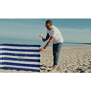 BEACH FENCE Premium 20 ft Beach Windscreen, Privacy Screen, Wind Blocker - Original Nautical, Free Rubber Mallet and Carry Bag Included