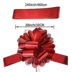 Zonon Car Bow Pull Bow Car Gift Wrapping Bow with 20 ft Christmas Bows for Cars Decor New Houses Big Gift Bow (Glossy Red, 20 Inch)