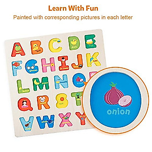 Coogam Wooden Alphabet Puzzle – ABC Letters Sorting Board Blocks Montessori Matching Game Jigsaw Educational Early Learning Toy Gift for Preschool Year Old Kids