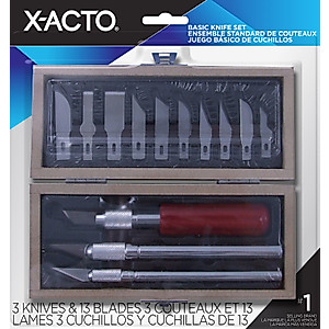 X-ACTO Basic Knife Set | Set Contains 3 Precision Knives, 10 Precision Knife Blades, Wooden Chest for Storage (14 Count)