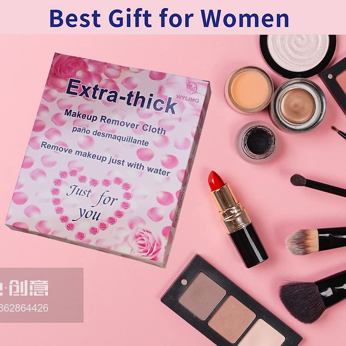 𝐄𝐱𝐭𝐫𝐚 𝐓𝐡𝐢𝐜𝐤 Reusable Makeup Remover Face Cloth (10 pack), Makeup Removal Cleansing Cloth Eye Makeup Remover Cloths Gift Box Packaging for Women 5" X 5" -Pink