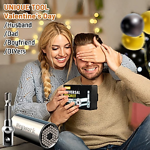 Heywork Universal Socket Tools Gifts for Men Dad, Birthday Gifts Super Socket with Power Drill Socket Adapter, Cool Gadgets for Men/Dad/Women/Husband 1/4"-3/4"（7-19mm）-Gift Box
