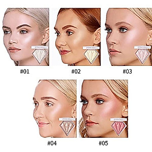 AKARY Face Glitter Blush Pink Shimmer Highlighter Blusher Powder Makeup Cosmetics Facial Contour Corrector Shine Rouge (#01 Pearl White)