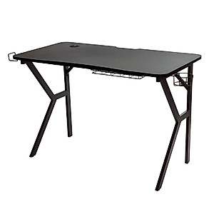 Atlantic Spectrum Executive/Gaming Desk, Carbon-Fiber Laminated Surface, All-Steel K-legs, Rear-Facing LEDs with Remote Control, Ergonomic Curved Front Edge, Cable Management Tray, PN 33906168 - Black