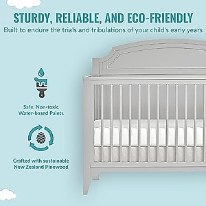 Dream On Me JPMA & Greenguard Gold Certified Milton 5-in-1 Convertible Crib Made with Sustainable New Zealand Pinewood in Pebble Grey, Non-Toxic Finish