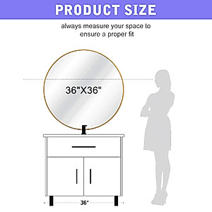 Yesmirrorcom Round Mirror 36 inch， Large Round Mirror Gold Frame,Circle Mirror 36 inch, Circular Wall Mirrors for Bathroom, Entry, Dining Room, & Living Room