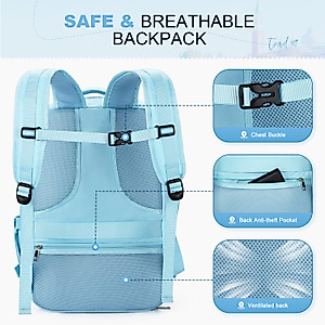 Maelstrom Travel Backpack for Women Men,35L Laptop Backpack Fits 17-Inch Laptop,Waterproof Carry On Backpack for Airplanes with Detachable Crossbody Bag&Shoe Compartment,Light Blue, Large