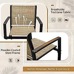 Flamaker 4 Pieces Patio Furniture Outdoor Furniture Set Textilene Bistro Set Modern Conversation Set Black Bistro Set with Loveseat Tea Table for Home, Lawn and Balcony (Yellow)