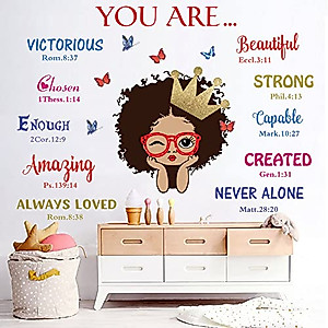 Black Girl Magic Inspirational Wall Decals Quote I'm Kind Princess Wall Sticker Positive Saying African American You are Beautiful Nursery Decor, Inspirational Home Afro Kid Room Decoration Bedroom Playroom Art Gift