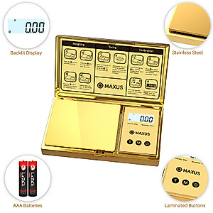 Digital Gram Scale with 200g x 0.01g Capacity, Stylish Gold Plated Cover and Platform for Accurate and Precise Weighing of Jewelry, Grains, and Food in Grams and Ounces