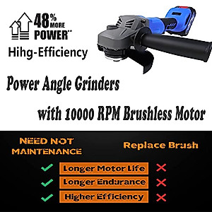 Brushless Electric Angle Grinder with 3.0Ah Battery and Fast Charger, 2-Position Auxiliary Handle Power Angle Grinder, Brushless Grinder Tool with Safety Guard, for Cutting and Grinding
