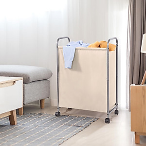 STORAGE MANIAC 85 L Laundry Hamper with Lid, Slim Laundry Sorter with Wheels, Narrow Laundry Basket Sorter, 2 Loads Dirty Clothes Hamper, Laundry Organizer, Laundry Cart with Wheels and Lid, Beige