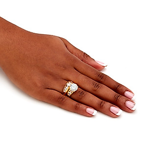 PalmBeach Yellow Gold-Plated or Silvertone Round Cubic Zirconia Channel Set Graduated Bridal Ring Set Size 7