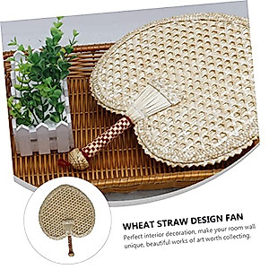 Abaodam 3 Pcs Straw Fan Paper Fans Decoration Japanese Fan Party Fan Woven Handheld Fan Vintage Home Decor Hand Rocker Fan African Decor Seagrass Rattan Fan Heart-Shaped Travel Polyester