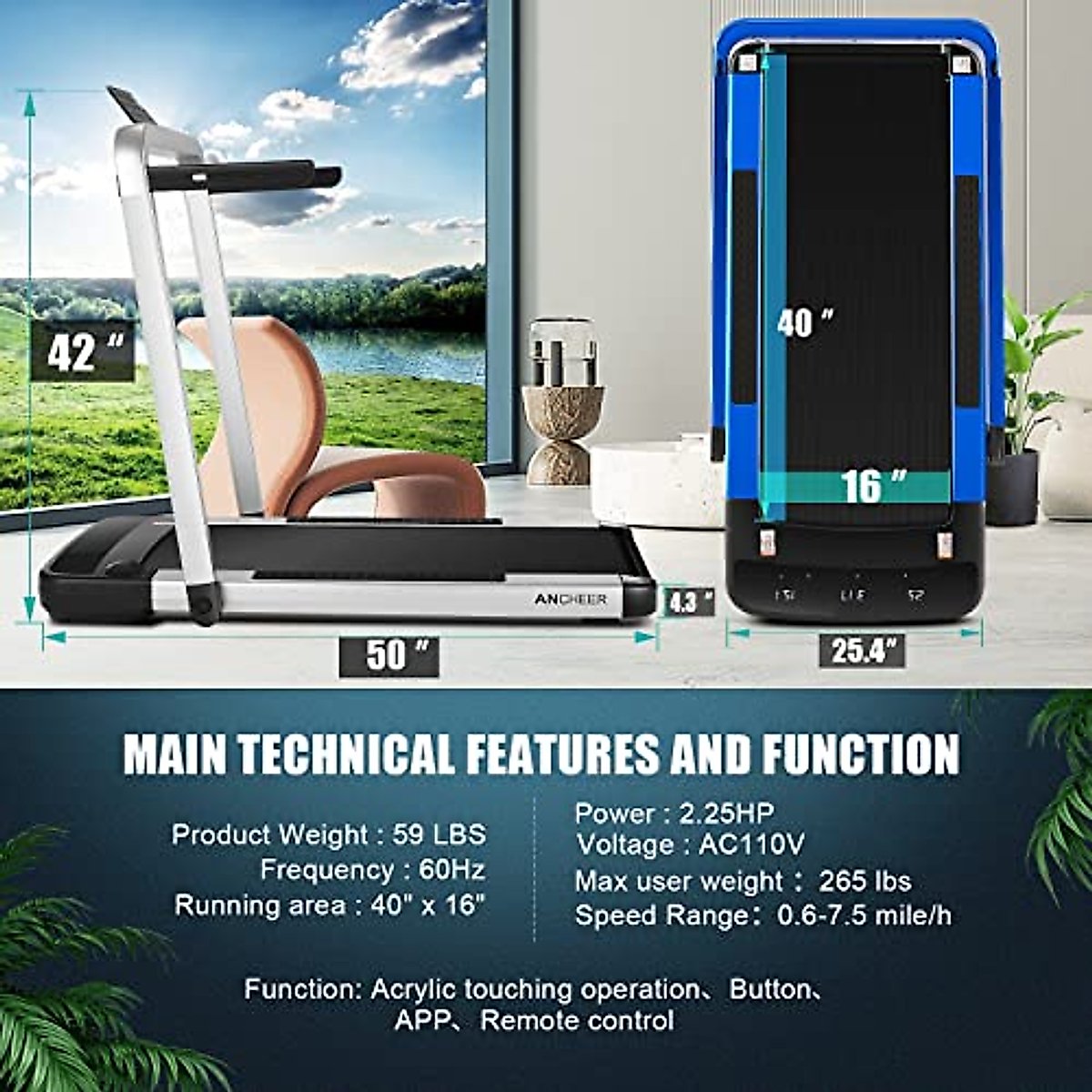 ANCHEER Treadmills,2 in 1 Folding Treadmill, Walking Pad Treadmill Under Desk for Home Office, Portable Treadmill with Remote Control, Quiet and Powerful, Installation-Free
